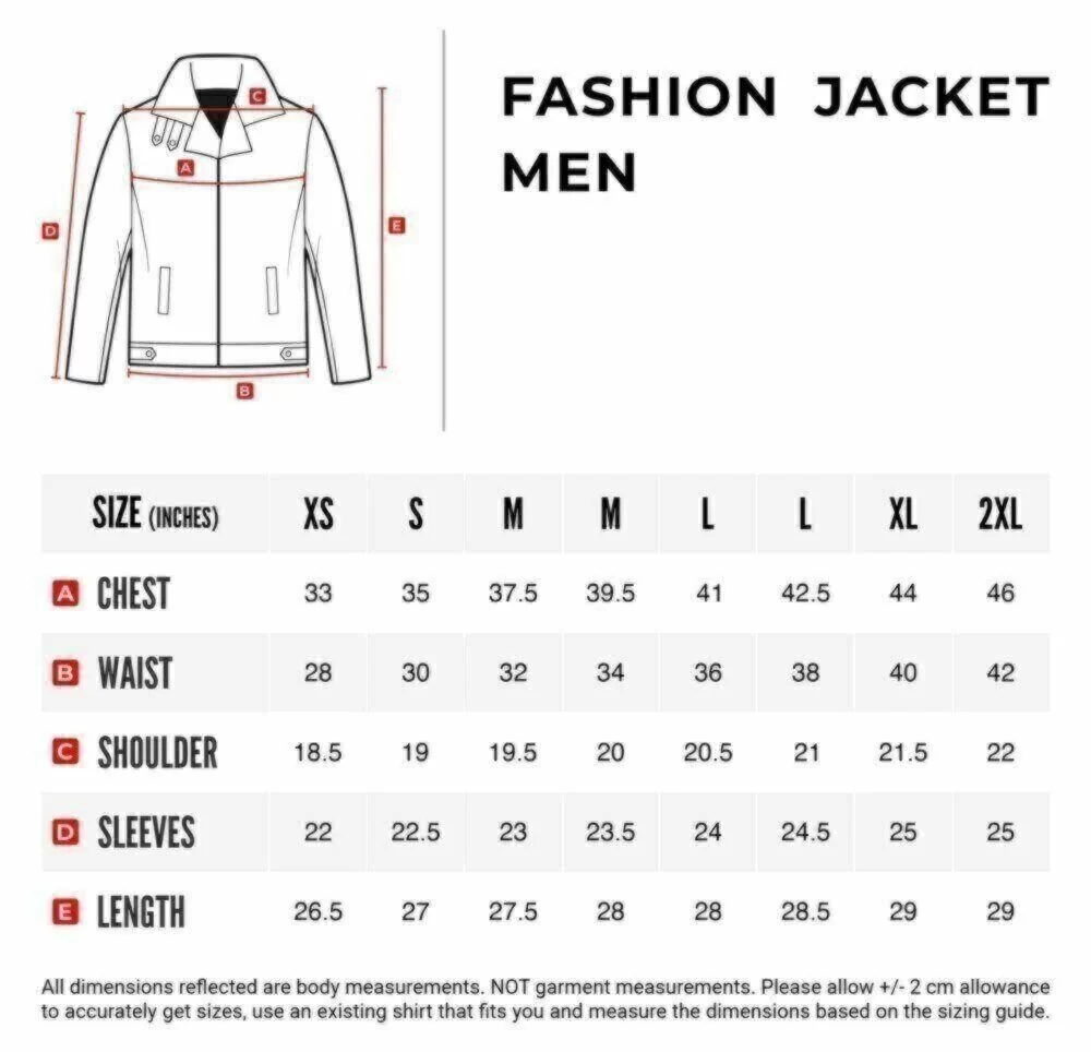 Standard Size Guide For Jackets